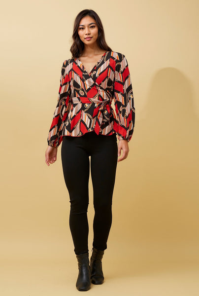 Trilby chain print tie wrap blouse & Buy Online & Rockmans